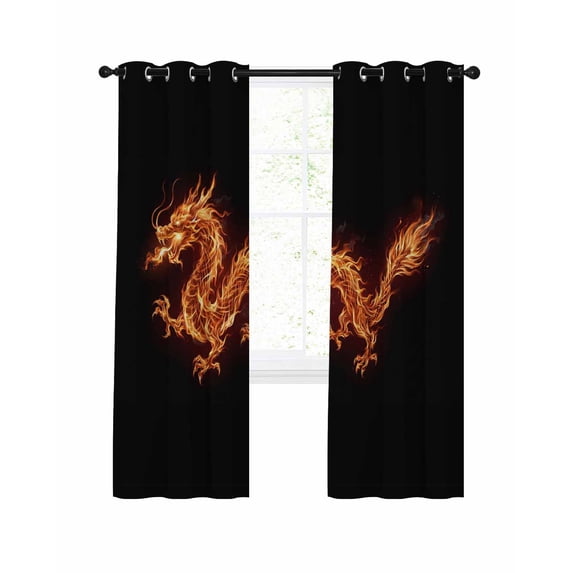 Dragons Flames Blackout Curtains 63 Inch Length Orange Dragon Abstract ...