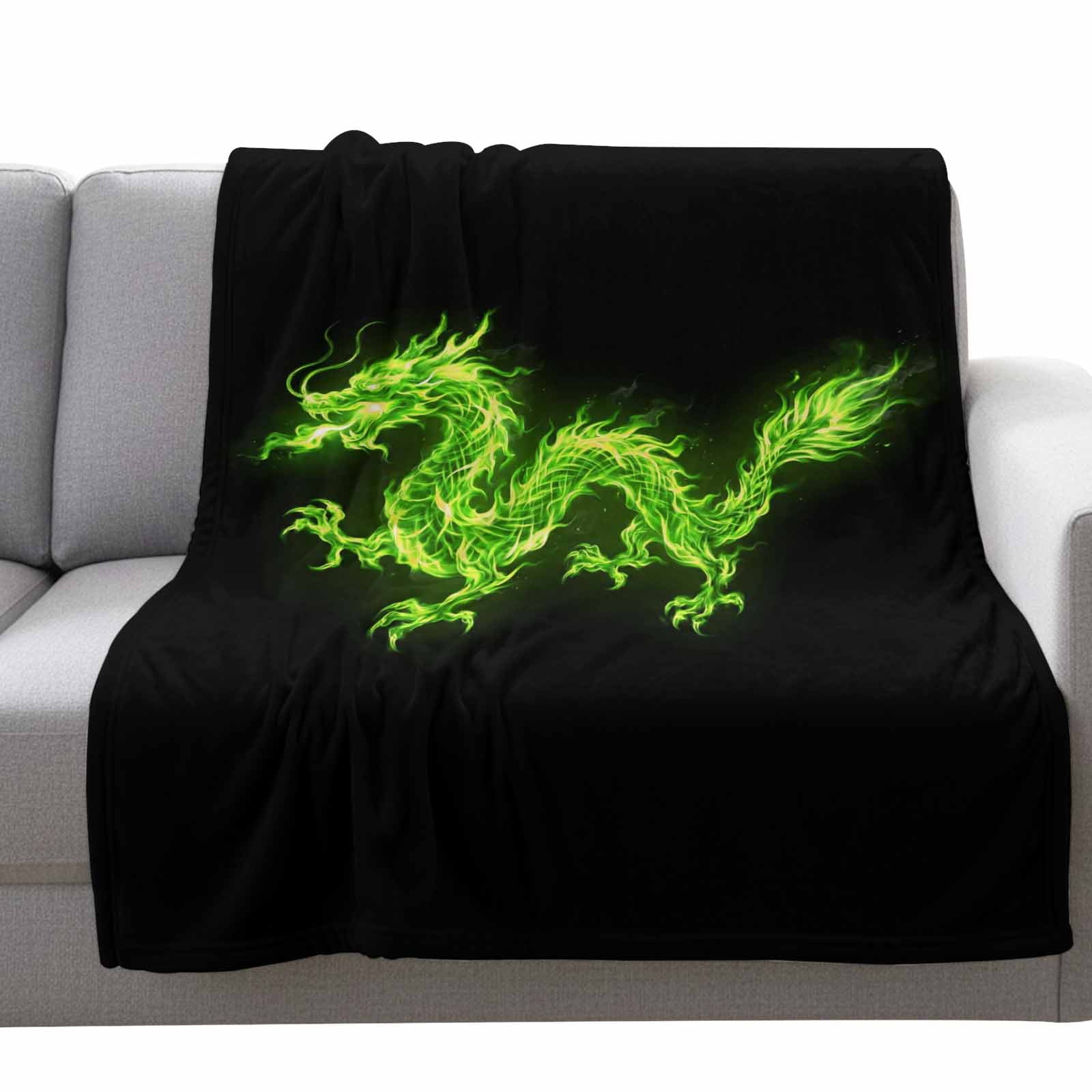 Dragons Flames Fleece Throw Blanket Lightweight Green Dragon Abstract ...