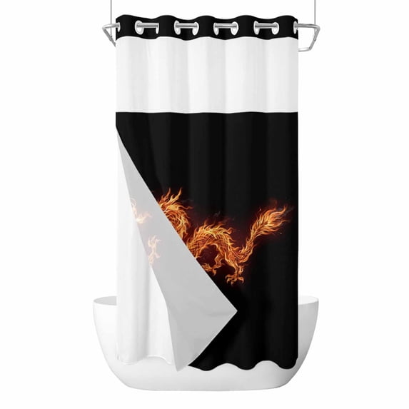 Dragons Flames No Hook Shower Curtain and Snap in Liner Set, Orange ...