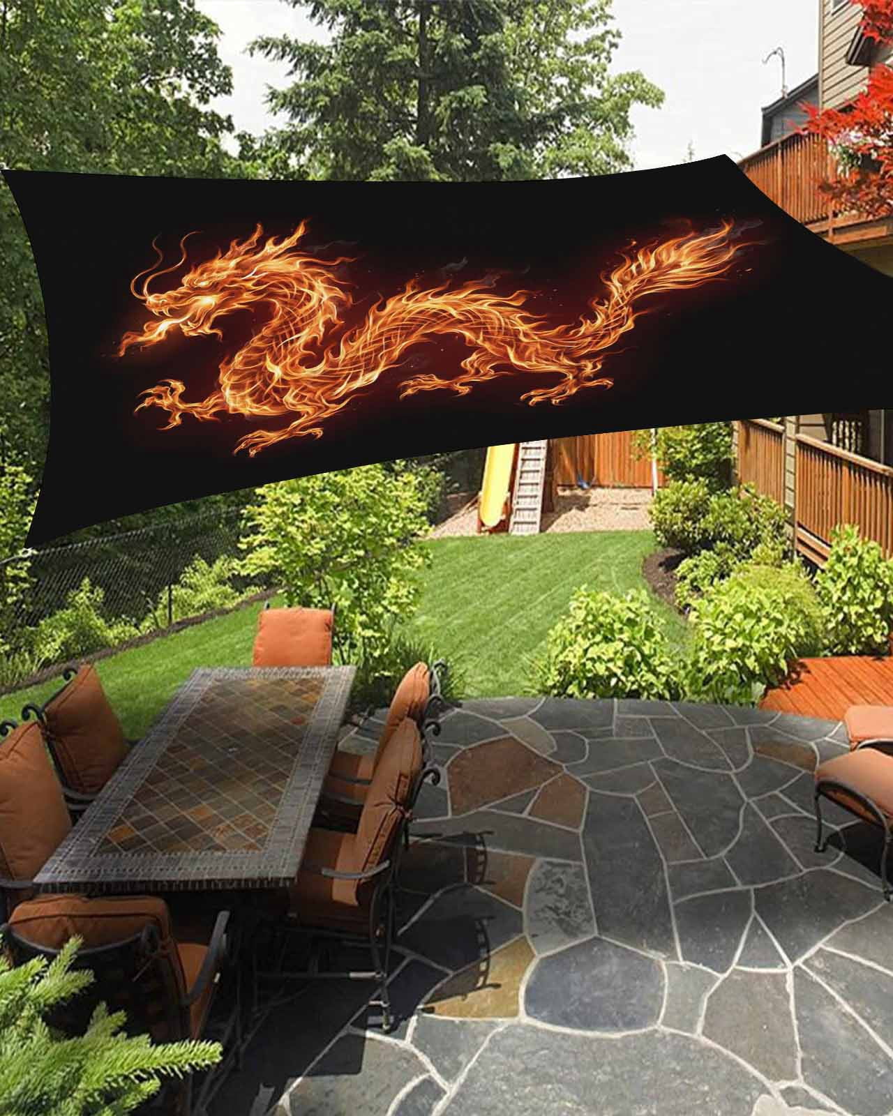 Dragons Flames Sun Shade Sail 12'X16' Orange Dragon Abstract Art Black ...