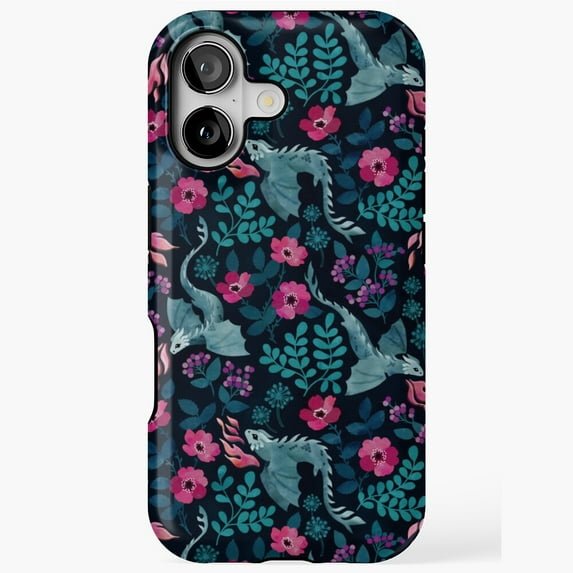 Dragons Floral Dark Jewel Tone Fantasy Pattern Phone Case with iPhone ...