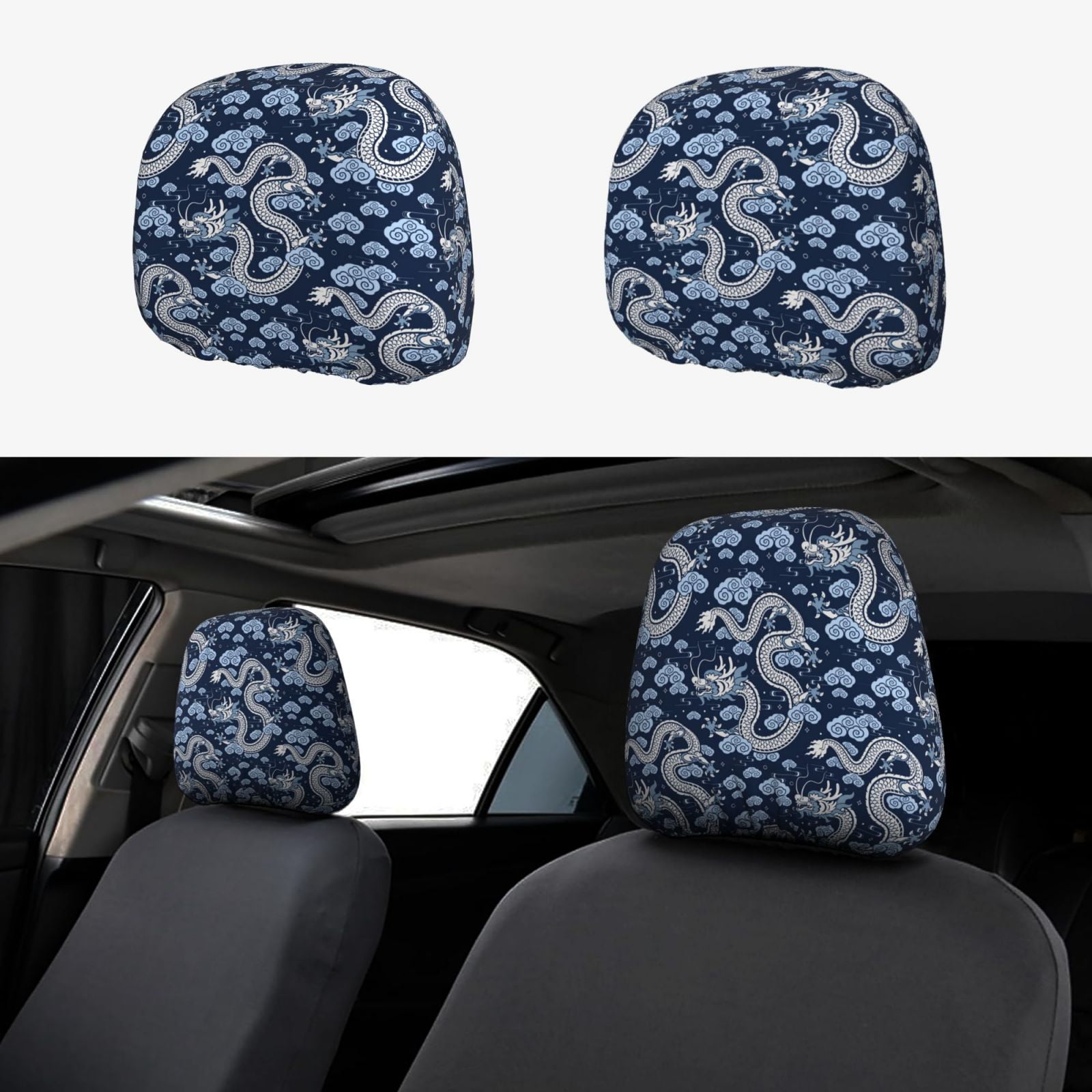 Dragons Headrest Cover for Cars, 2Pack Car Headrest Cover, Soft Elastic ...