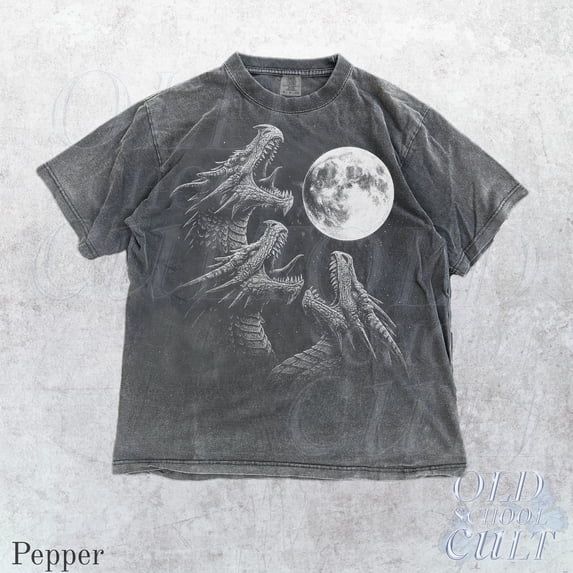 Dragons Howling To Moon Comfort Colors® Vintage Style Tshirt, Retro ...