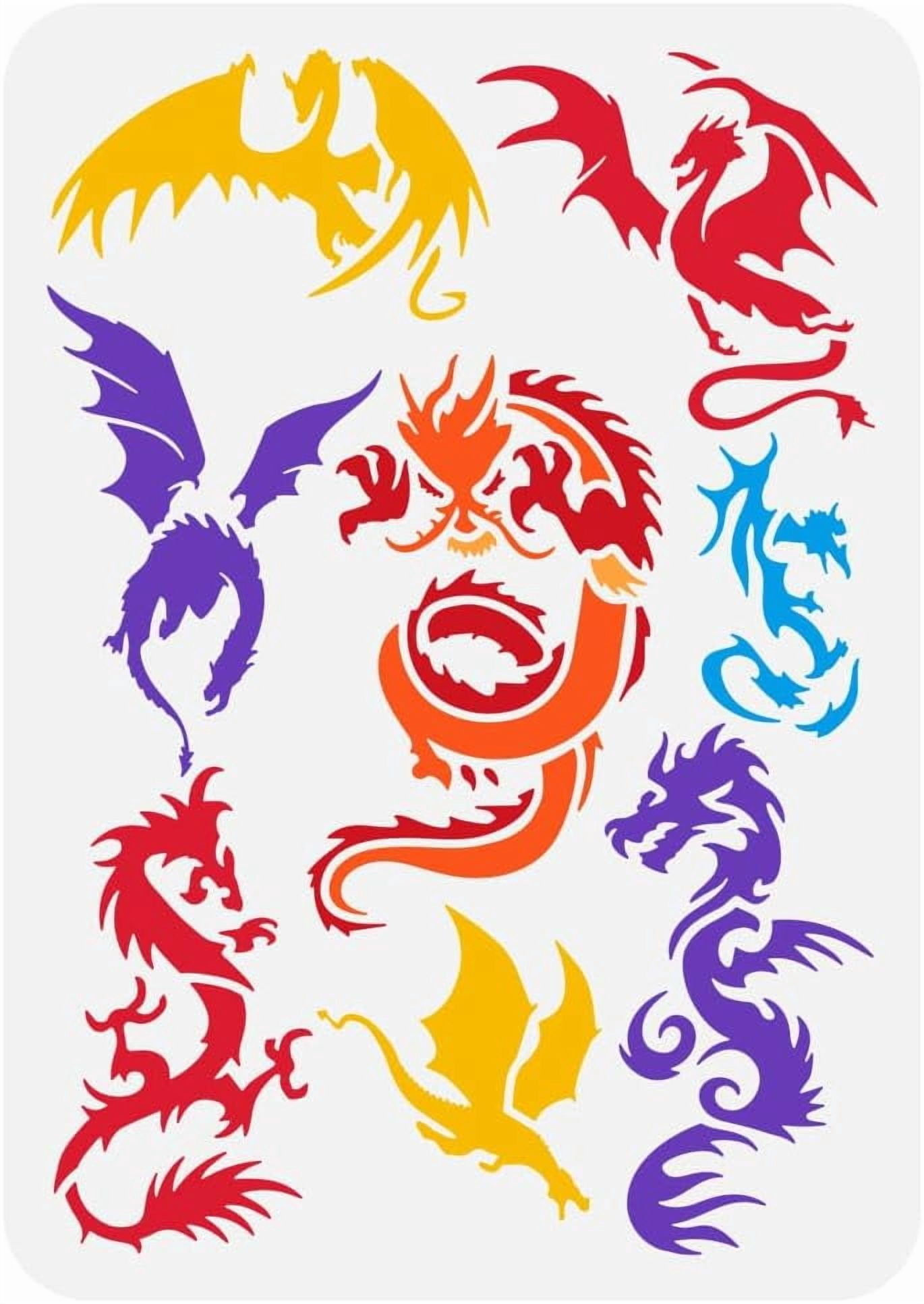 Dragons Painting Stencil 8.3x11.7 inch Reusable Western Wing Dragons ...