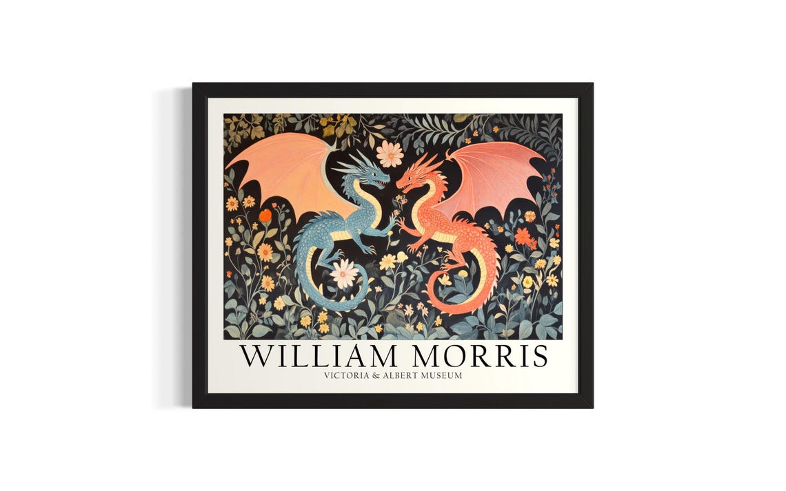 Dragons William Morris Animal Art Print, Living Room Wall Art #1146 ...