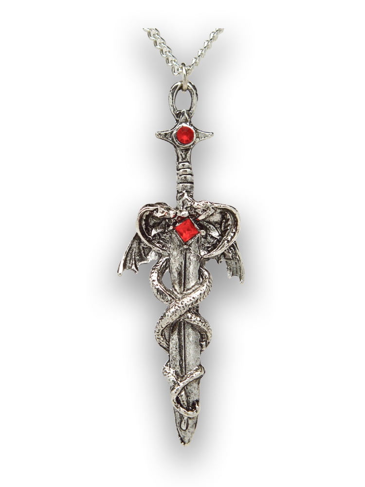 Dragons Wrapped Around Sword Medieval Renaissance Silver Finish Pendant ...