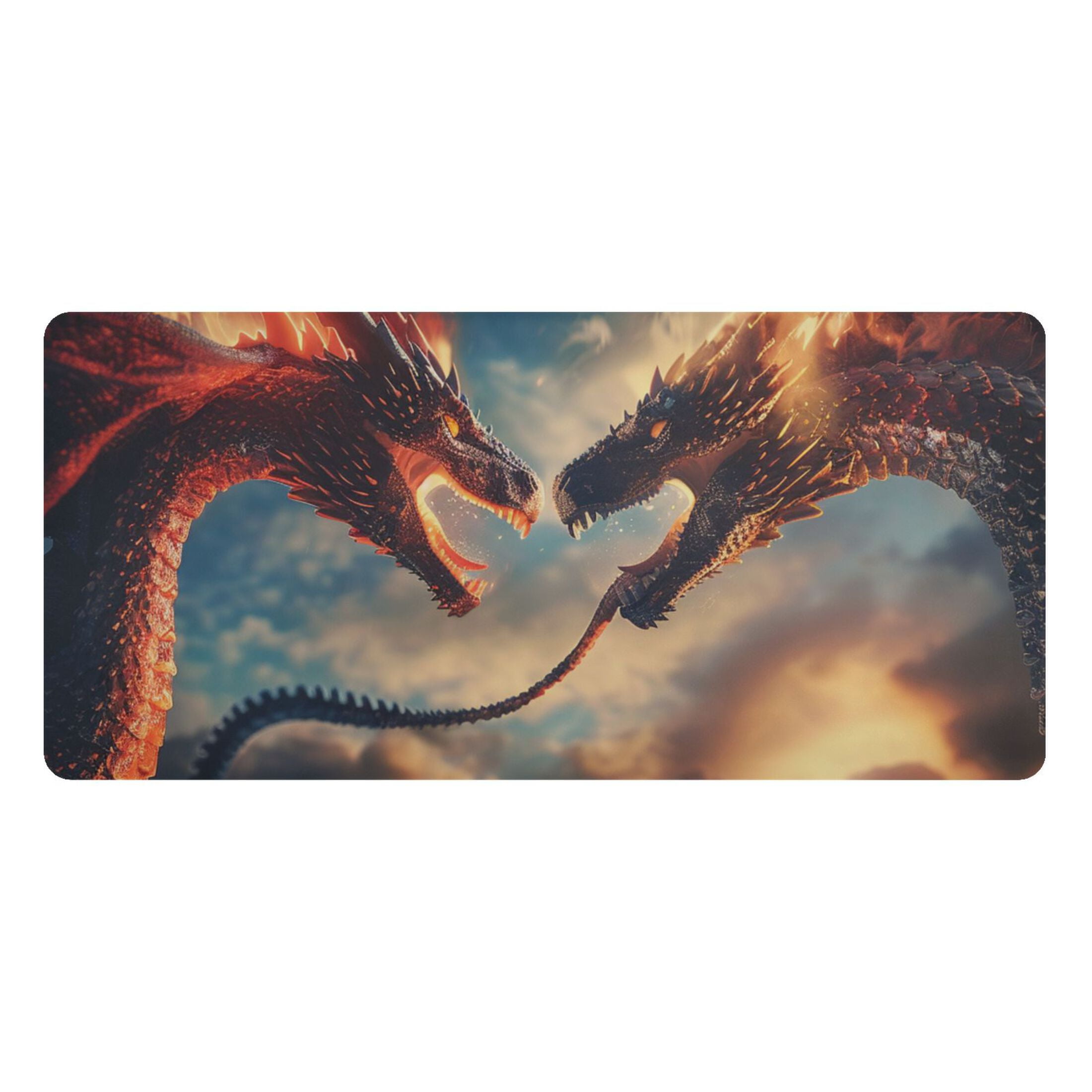 Dragons in Sky with Fire Desk Mats Large Mouse Pad Long Keyboard ...