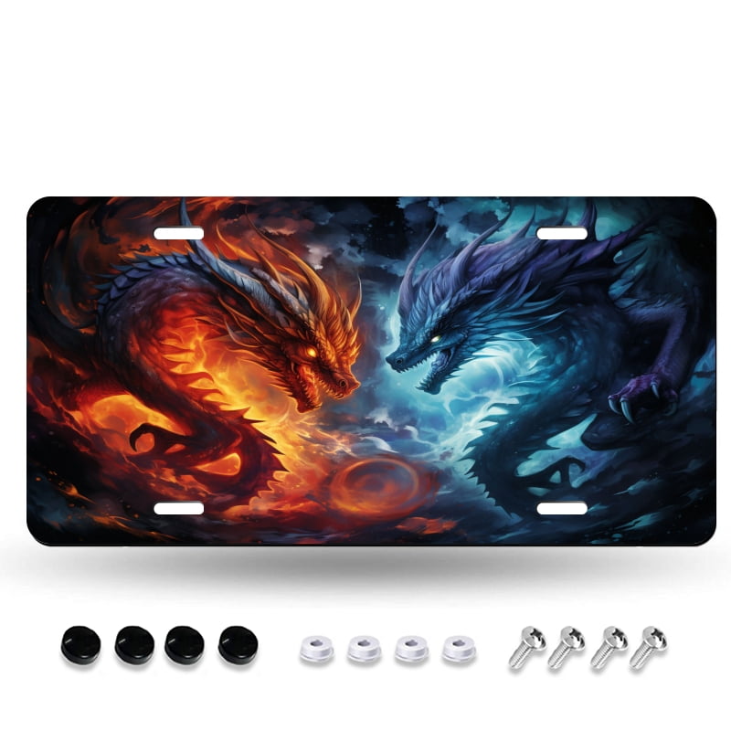 Dragons with Fire and Ice Front License Plate, Decorative Novelty ...