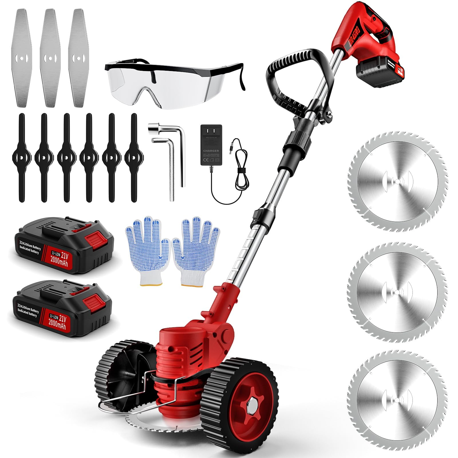 Dragro Cordless Lawn Trimmer, 3-in-1 Weed Eater, Edger & Brush Cutter ...