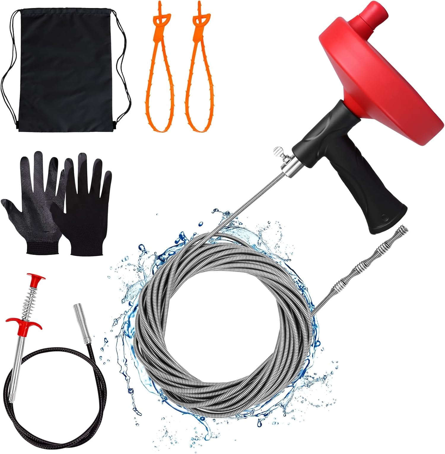 Drain Auger 33 ft, Plumbing Snake Hair Clog Remover Drain Snake ...