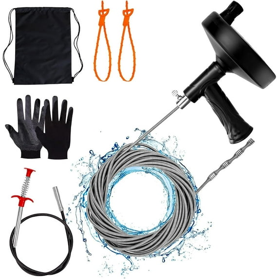Drain Aur 33 ft, Plumbing Snake Hair Clog Remover Flexible Grabber ...