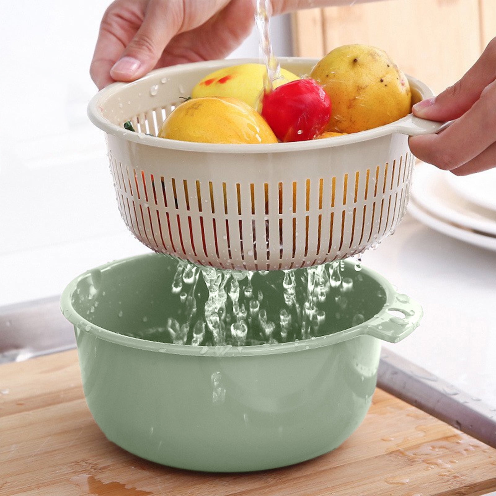 Drain Basket, 3 Piece Collapsible Colander Set, Round Plastic in ...