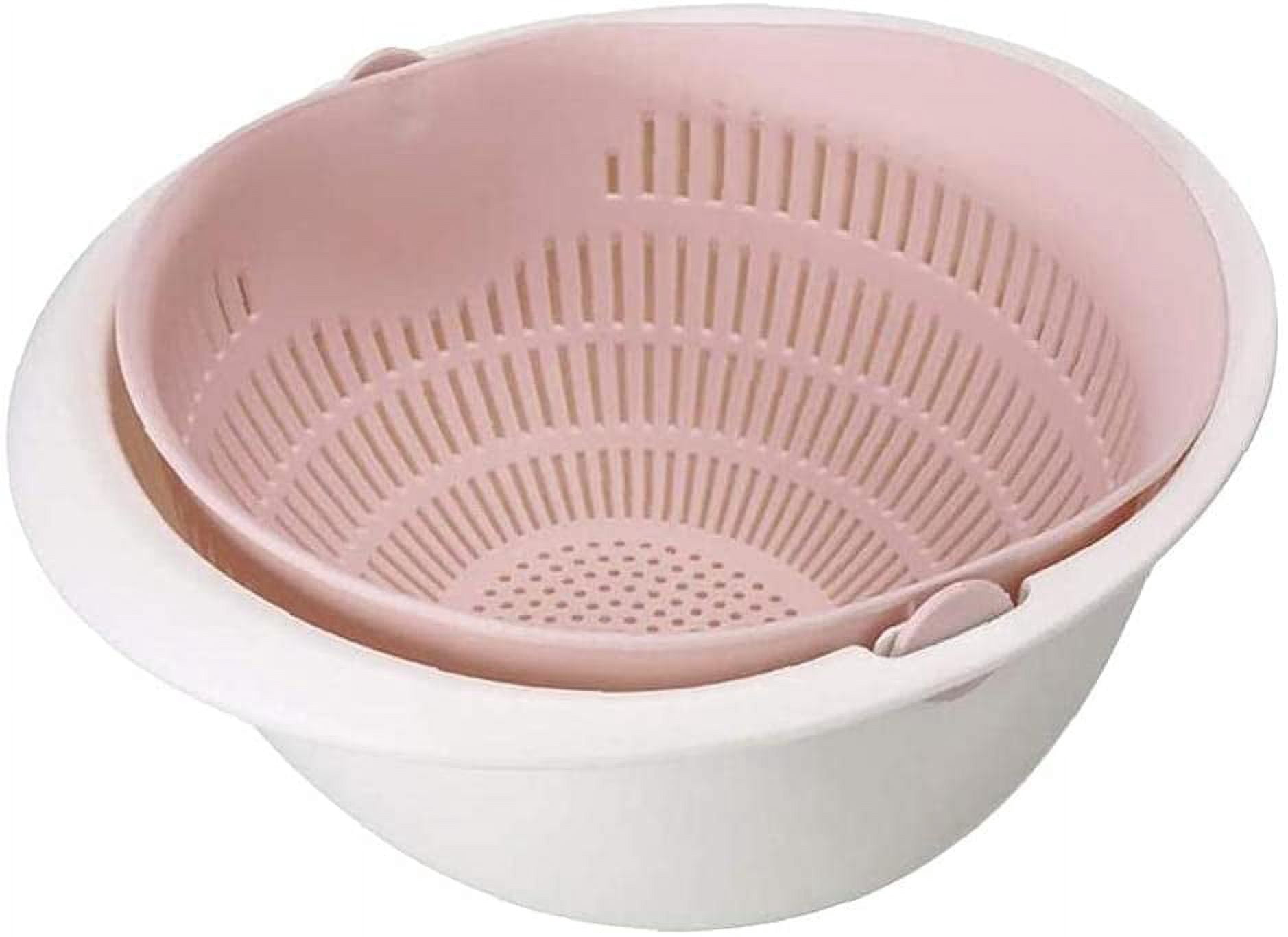 Drain Basket Rotating Drainer Double Layer Basin Veggie Filter Pink ...