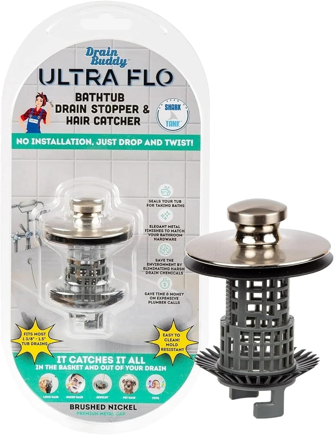 Drain Buddy Ultra Flo Tub Drain Stopper and Hair Catcher - Ultimate ...