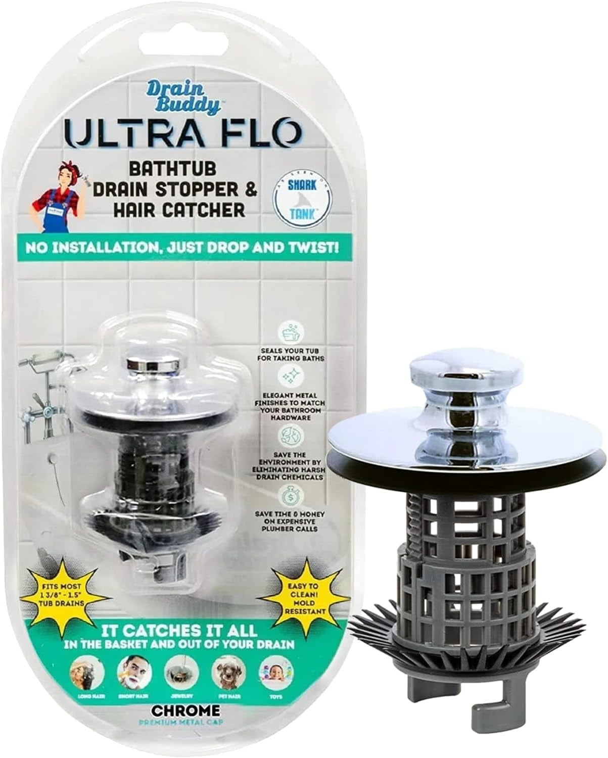 Drain Buddy Ultra Flo Tub Drain Stopper and Hair Catcher - Ultimate ...
