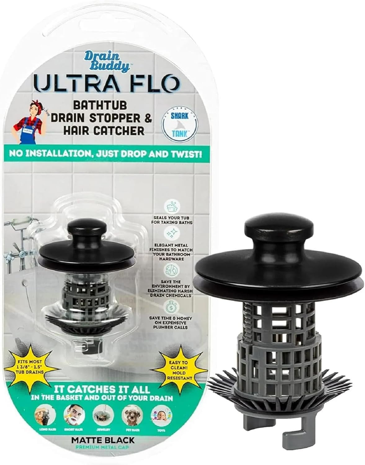 Drain Buddy Ultra Flo Tub Drain Stopper and Hair Catcher - Ultimate ...