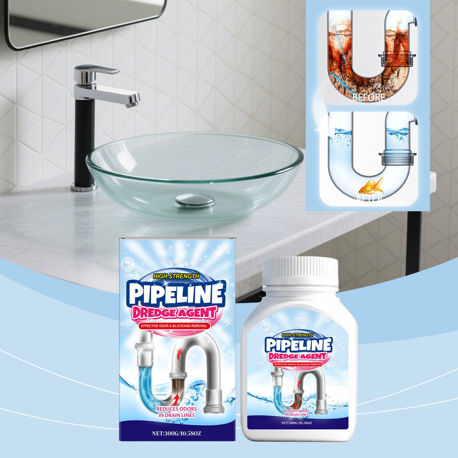 Drain Cleaner for Kitchen Bathroom Sewers Dissolves Grease Hair Food ...