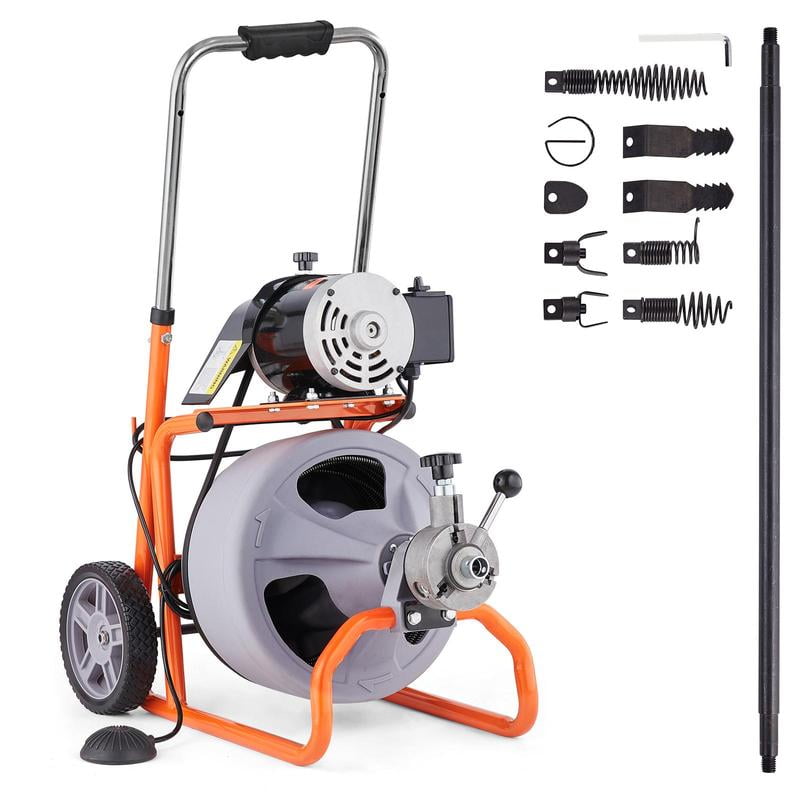 Drain Cleaner Machine 75FT x 3/8 Inch, Auto Feed Sewer Snake Drain ...