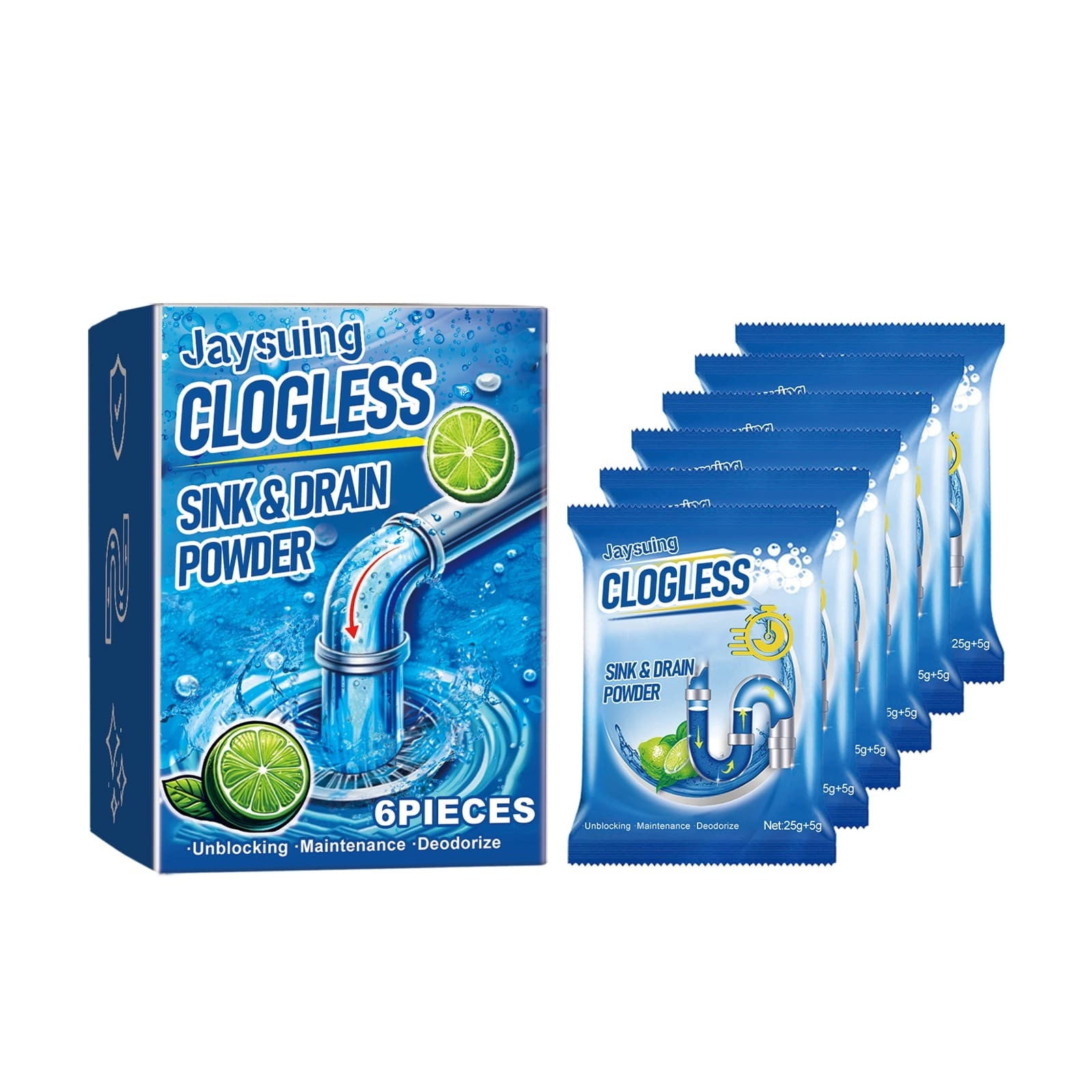 Drain Cleaner Powder 6Pcs Pipe Unblocker Strong Clog Remover For ...