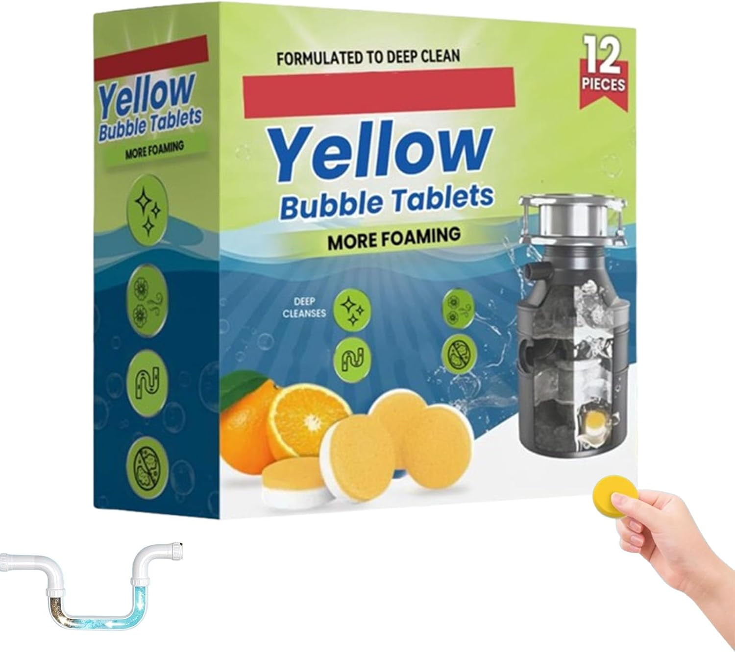 Drain Cleaner Tablets, Powerful Lemon Blast Yellow Bubble Tablets ...