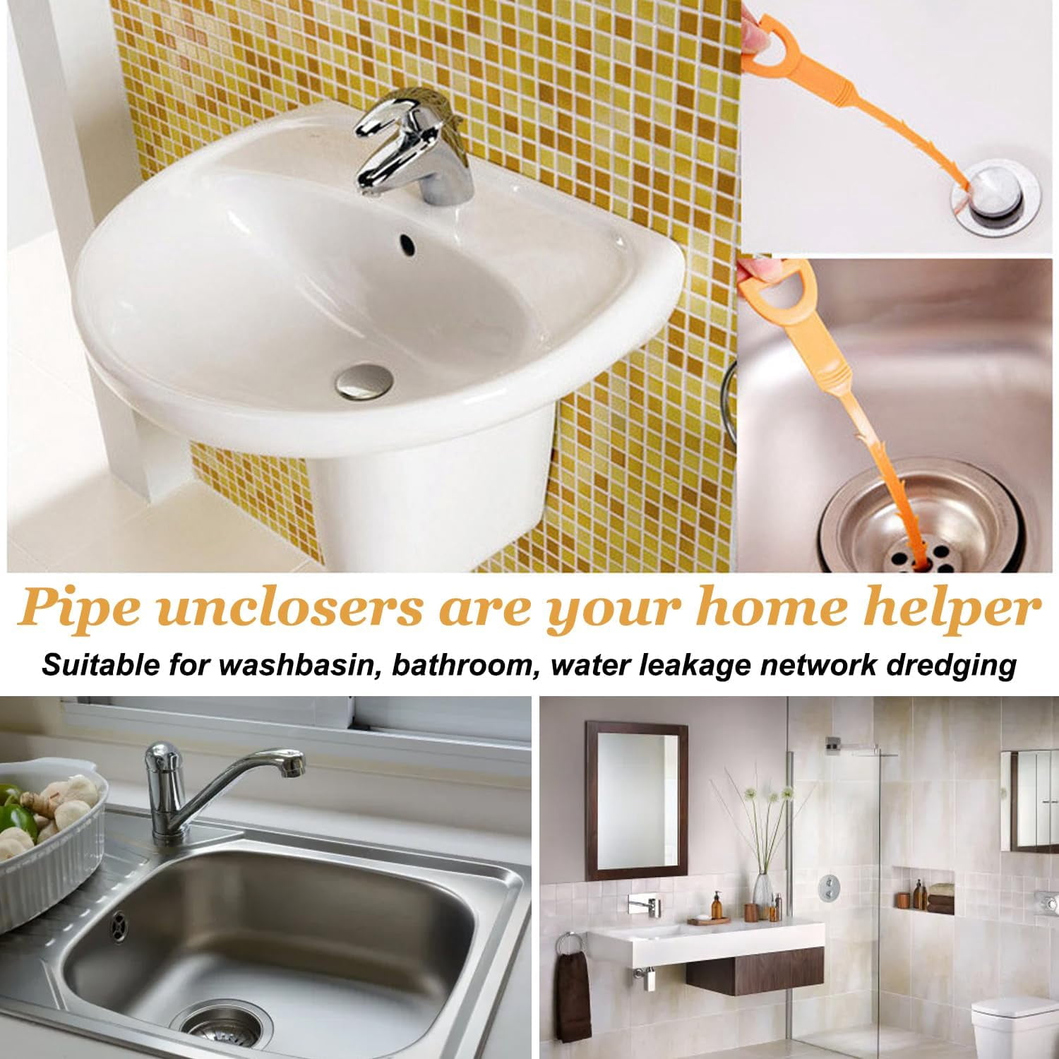 Drain Clog Remover, 20 inch Flexible Long Pipe Snake Hair Clogs Catcher ...
