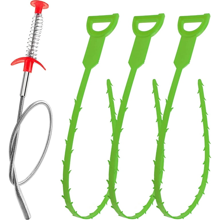 Drain Clog Remover Cleaning Tool Pipe Snake Shower drain with 25 Inch 3 Packs Plastic sink snake 1 Pack Drain Relief Tool for Kitchen Sink Bath Tub
