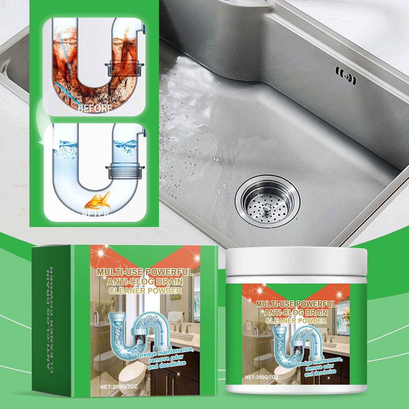 Drain Clog Remover Powder Sink Drain Cleaner for Hair and Grease,Heavy ...