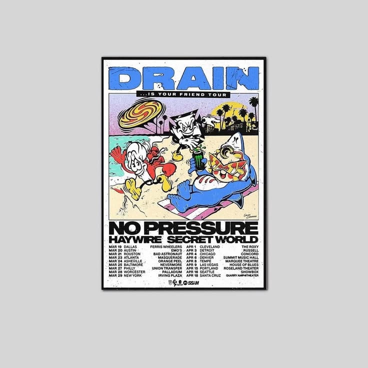 Drain No Pressure Tour 2026 Hardcore Punk Concert Poster Size 24''x36 ...