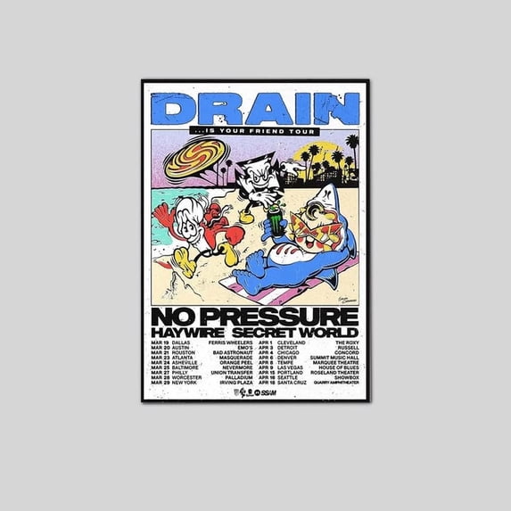 Drain No Pressure Tour 2026 Hardcore Punk Concert Poster Size 24''x36 ...
