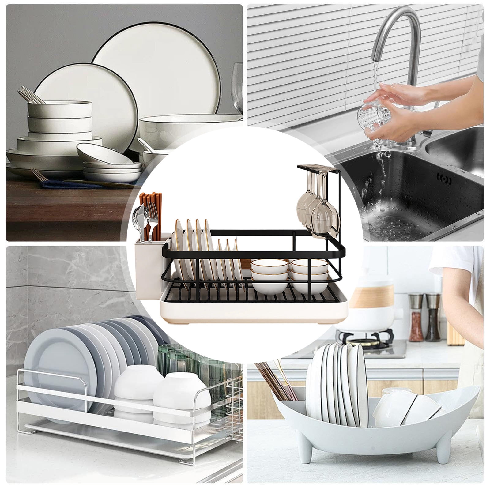 Drain Rack for Kitchen Counter with Utensil Holder and Tray – ABS ...