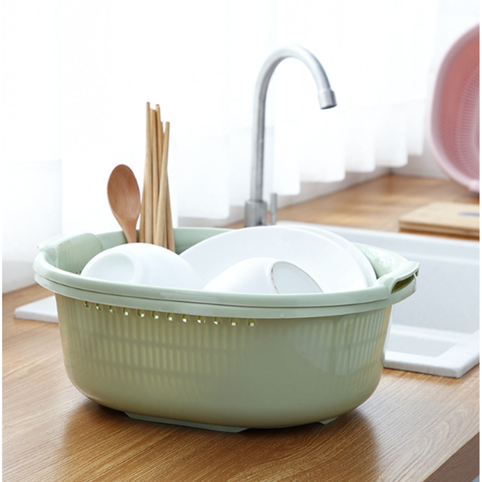 Drain Rack for Kitchen Kitchen Double Layer Drain Basket Household Kitchen Wash Basin Wash Rice ...