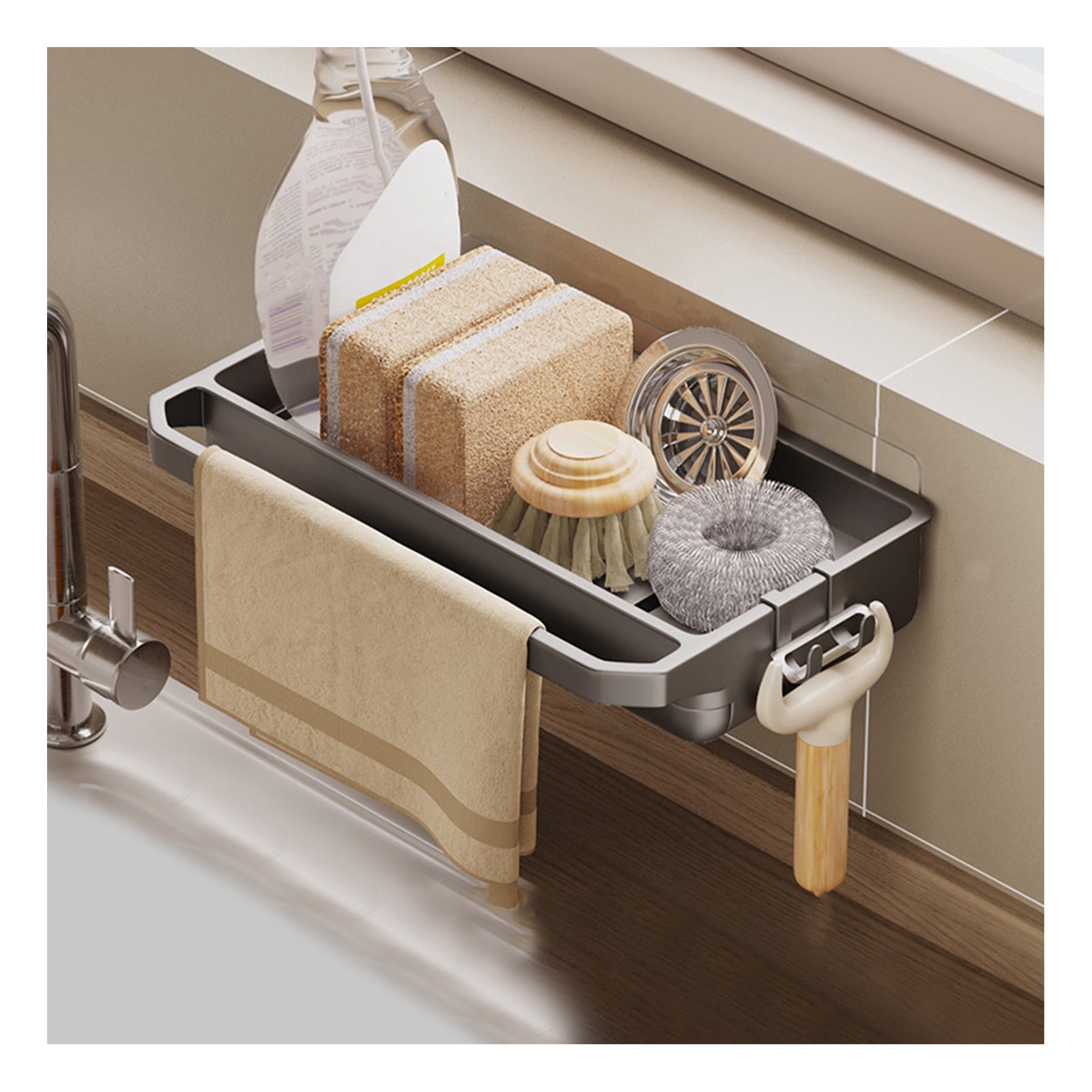 Drain Rack Self-draining Sink Shelf Wall Mounted with Towel Hanger Hook ...