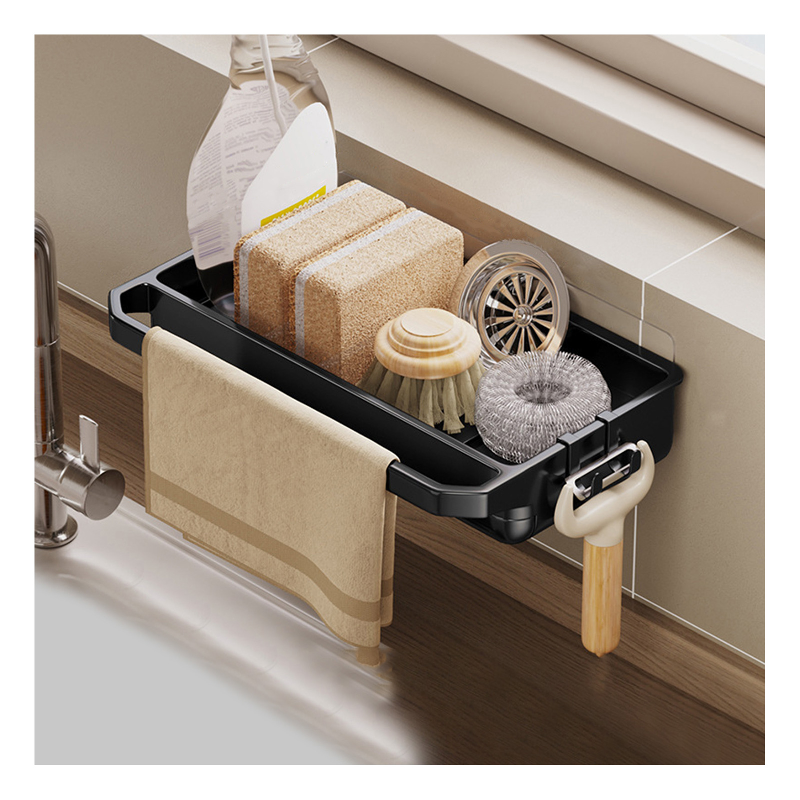 Drain Rack Self-draining Sink Shelf Wall Mounted with Towel Hanger Hook ...