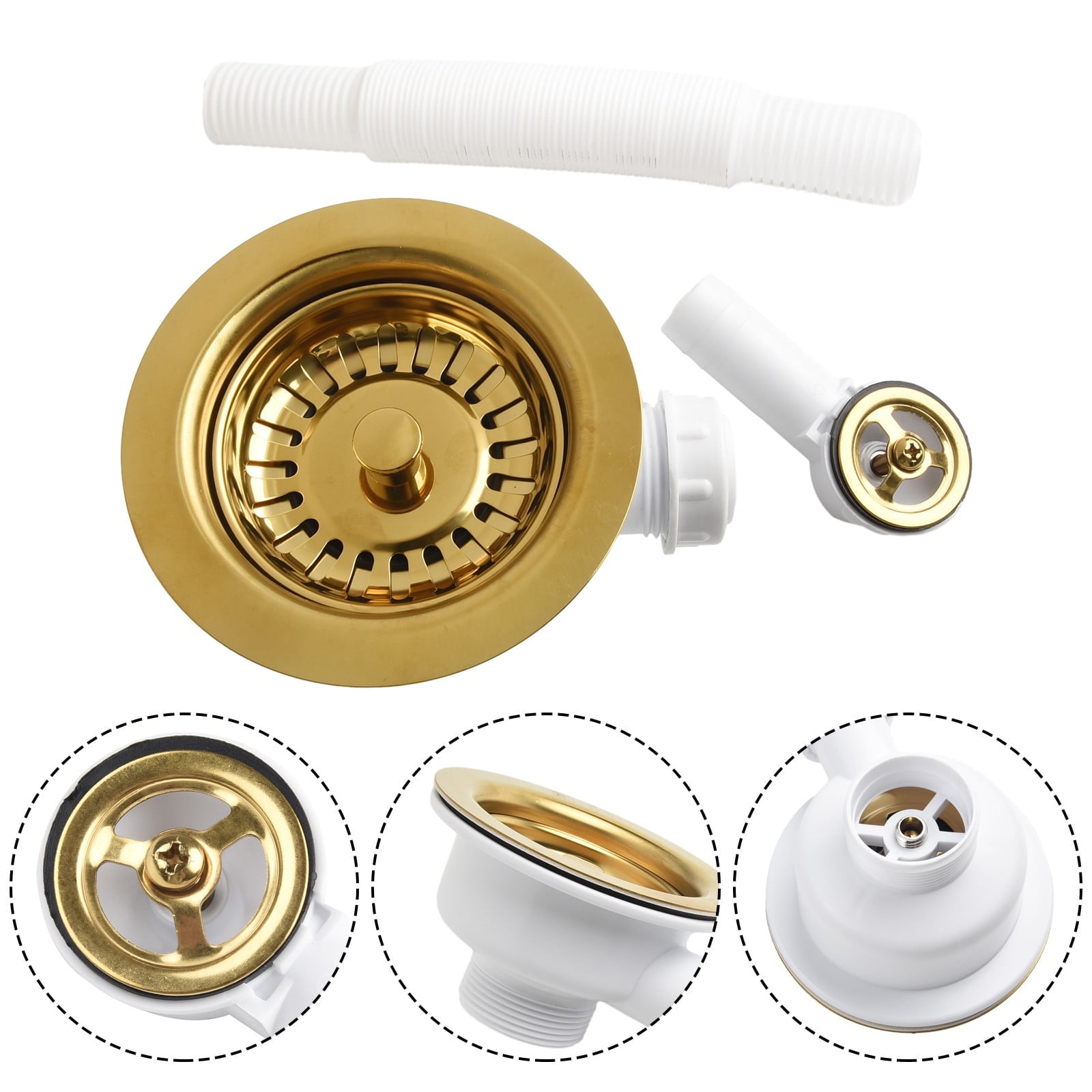 Drain Sink Downcomer 114MM Gold-Plated Strainer with Overflow Anti ...
