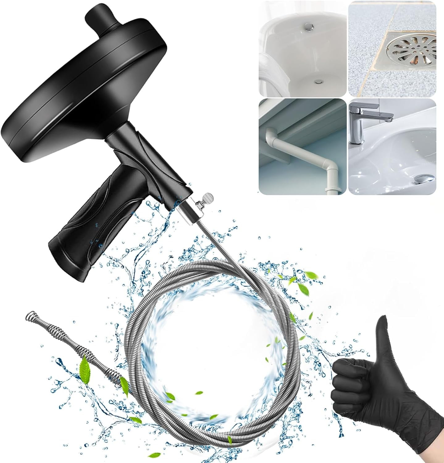 Drain Snake Auger 33 Feet, Plumbing Snake Drain Hair Clog Removal Tool ...