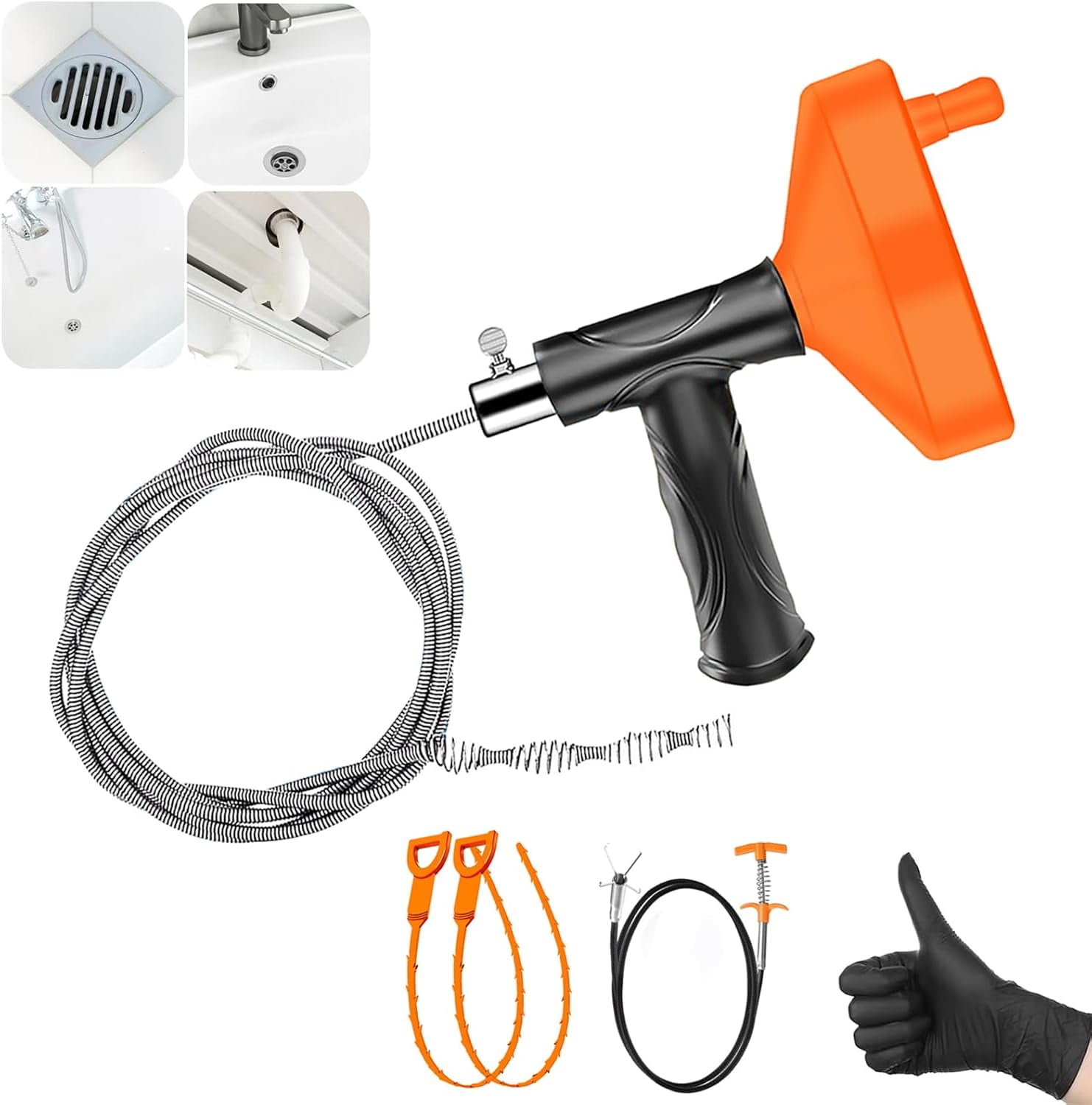 Drain Snake Auger 33 Feet, Plumbing Snake Drain Hair Clog Removal Tool ...