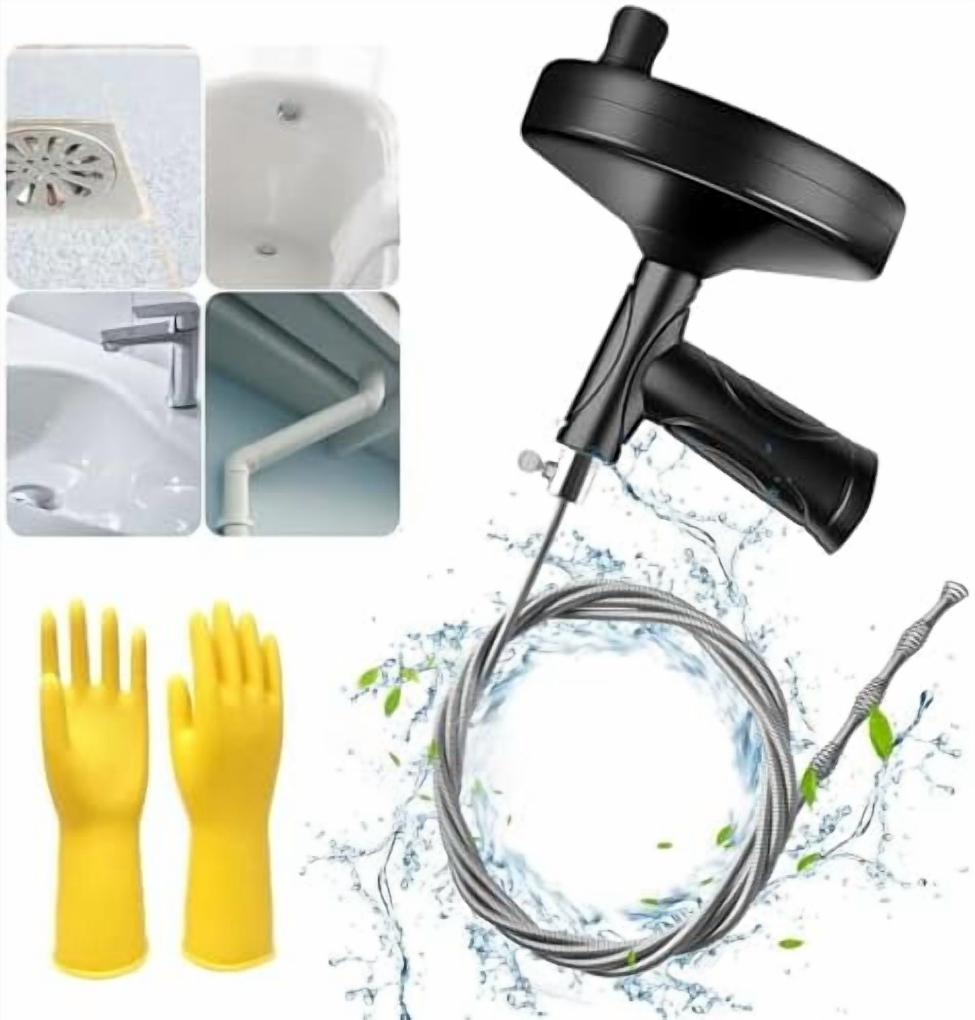 Drain Snake Auger 33 Feet, Plumbing Snake Drain Hair Clog Removal Tool ...