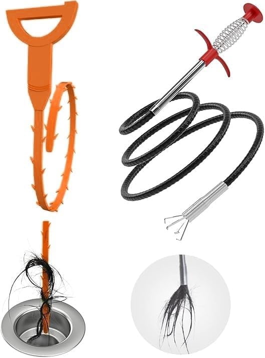 Drain Snake with Bendable Hose & 4 Claws - Flexible Hair Drain Clog ...