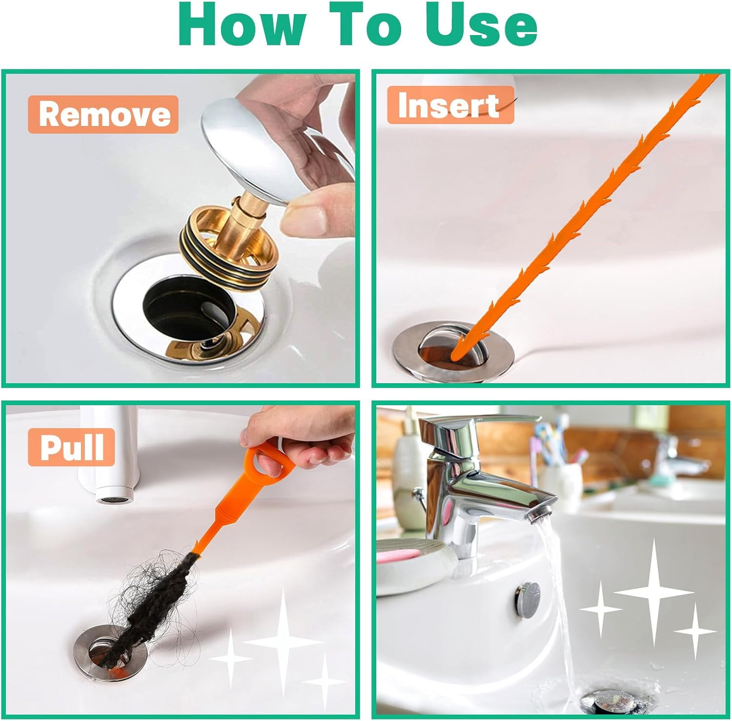 Drain Snake Hair Drain Clog Remover, 20inch Shower Snake Sink Unclogger ...