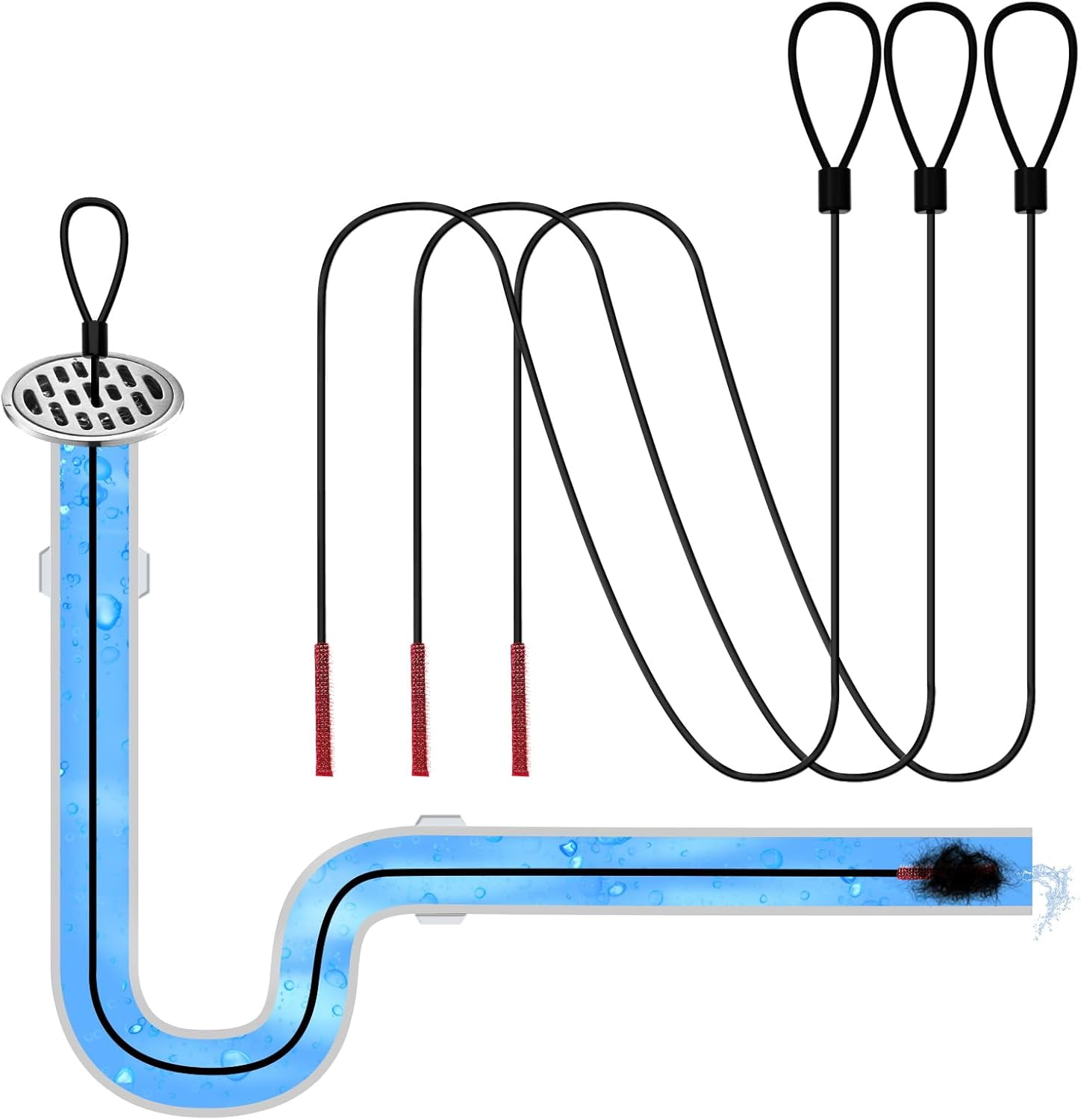 Drain Snake Hair Drain Clog Remover, Anti-Break Metal Sink Snake with ...