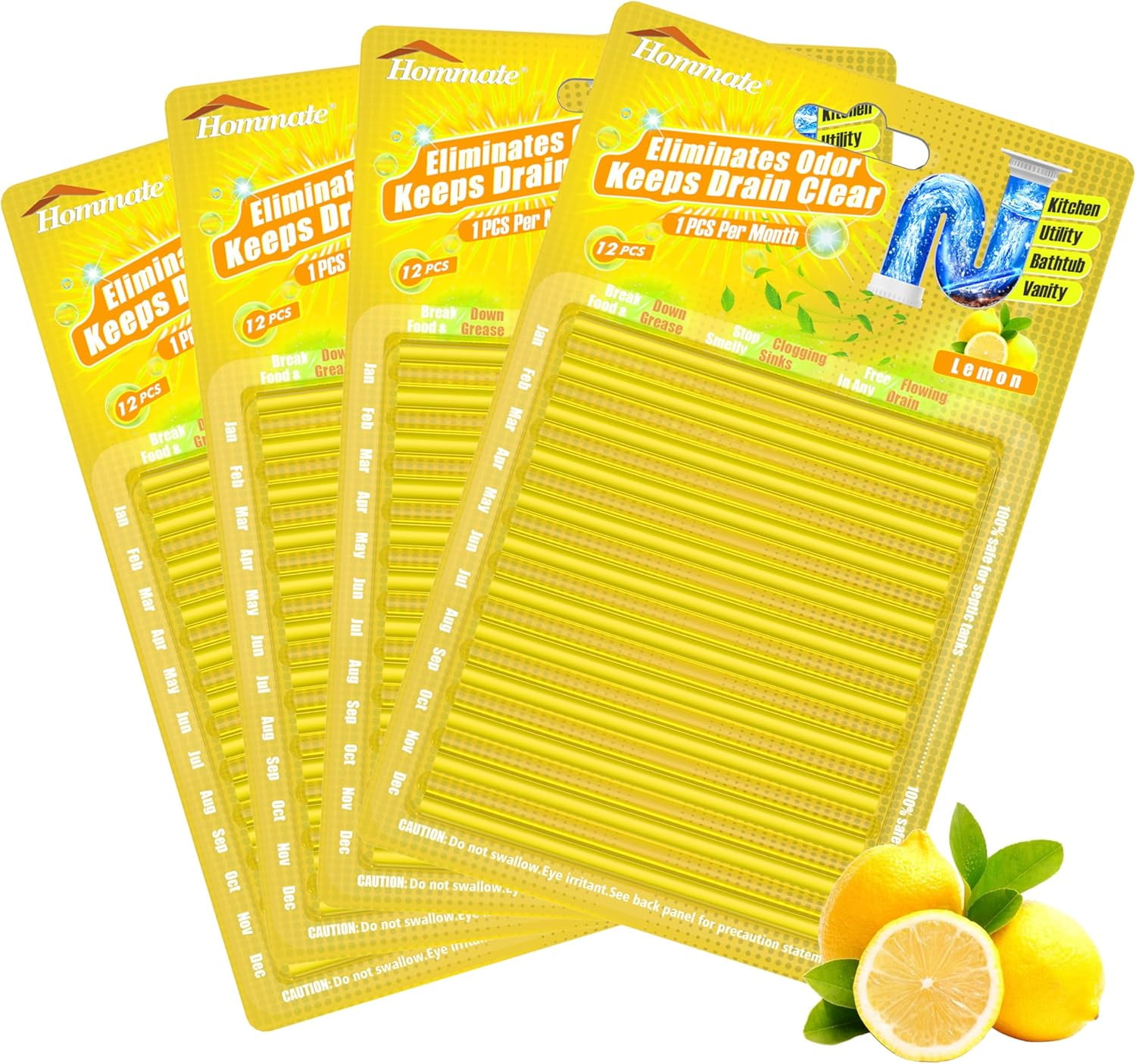 Drain Sticks Bio-Flow Drain Cleaner Sticks Lemon Scent Odor Remover for ...