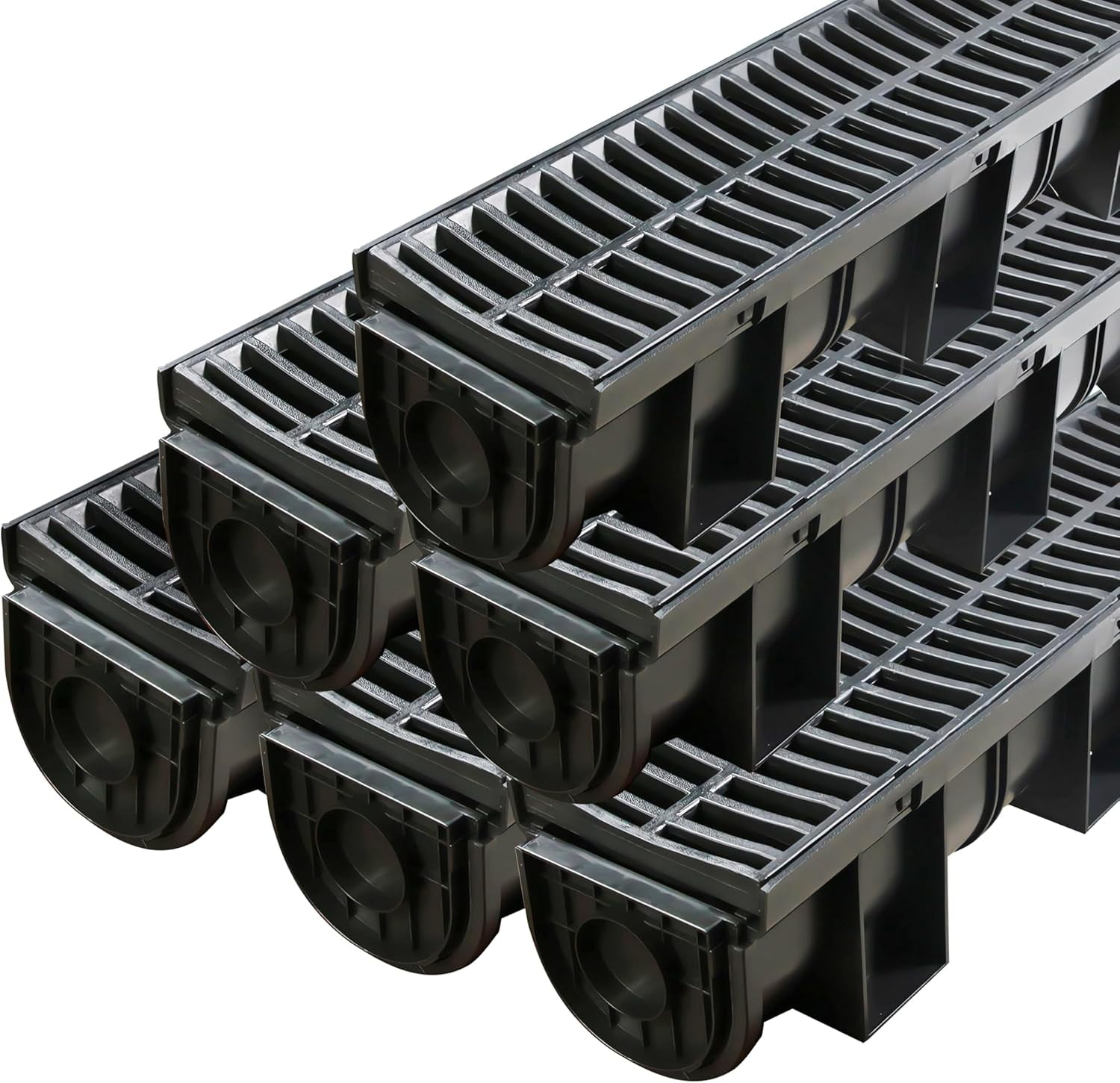 Drain System, with Plastic Grate, 6 Pack Garden Drain with 6 End Caps ...