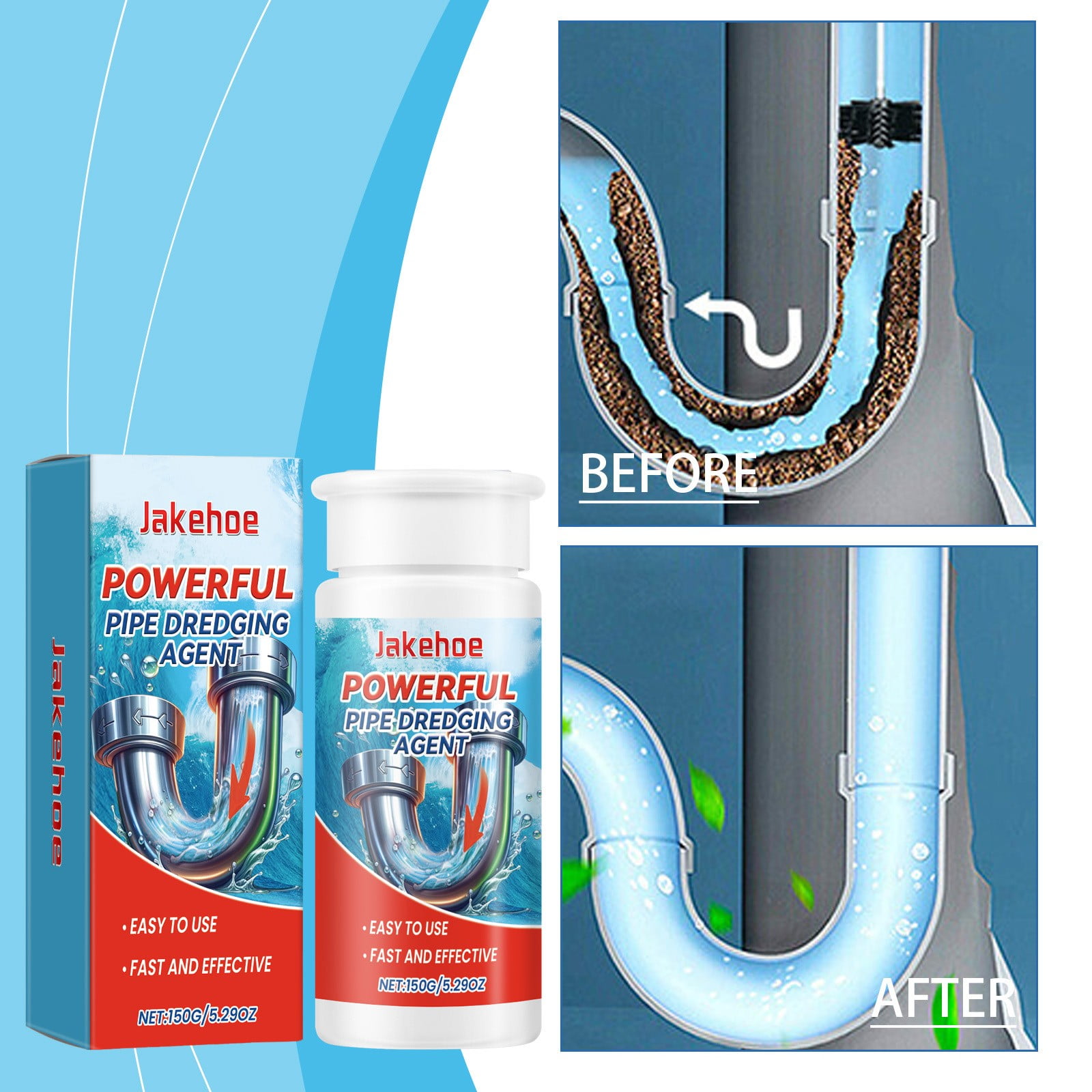 Drain Unblocker Gel 150g for Sink Toilet Shower Pipes, Corrosion-Safe ...