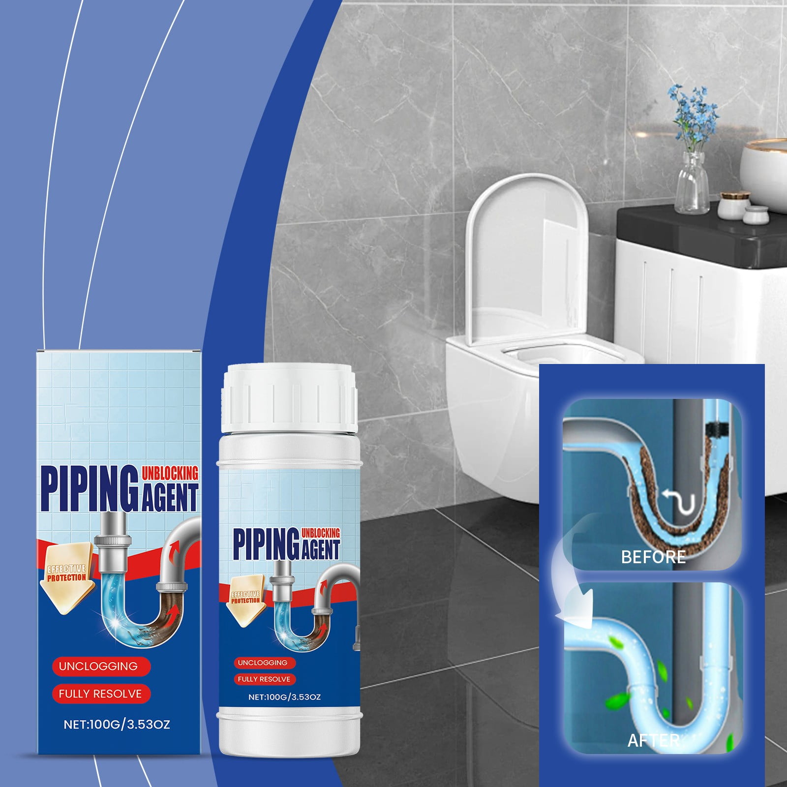 Drain Unblocker Powder for Clogged Pipes – Non-Corrosive Pipe Dredging ...