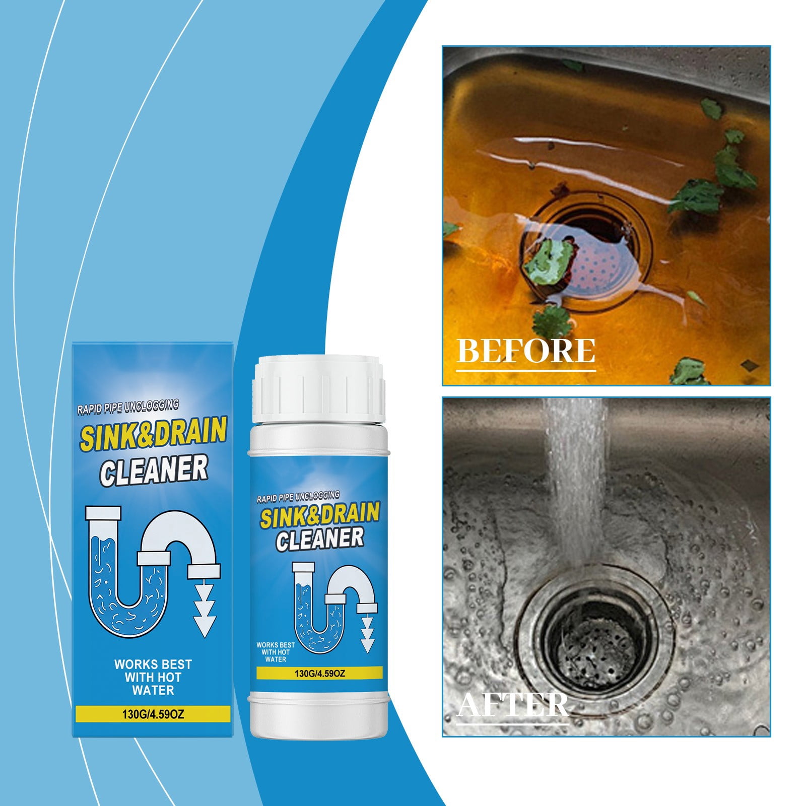 Drain Unclogger Powder Pipe Dredge Sink Cleaner for Kitchen Bathroom ...
