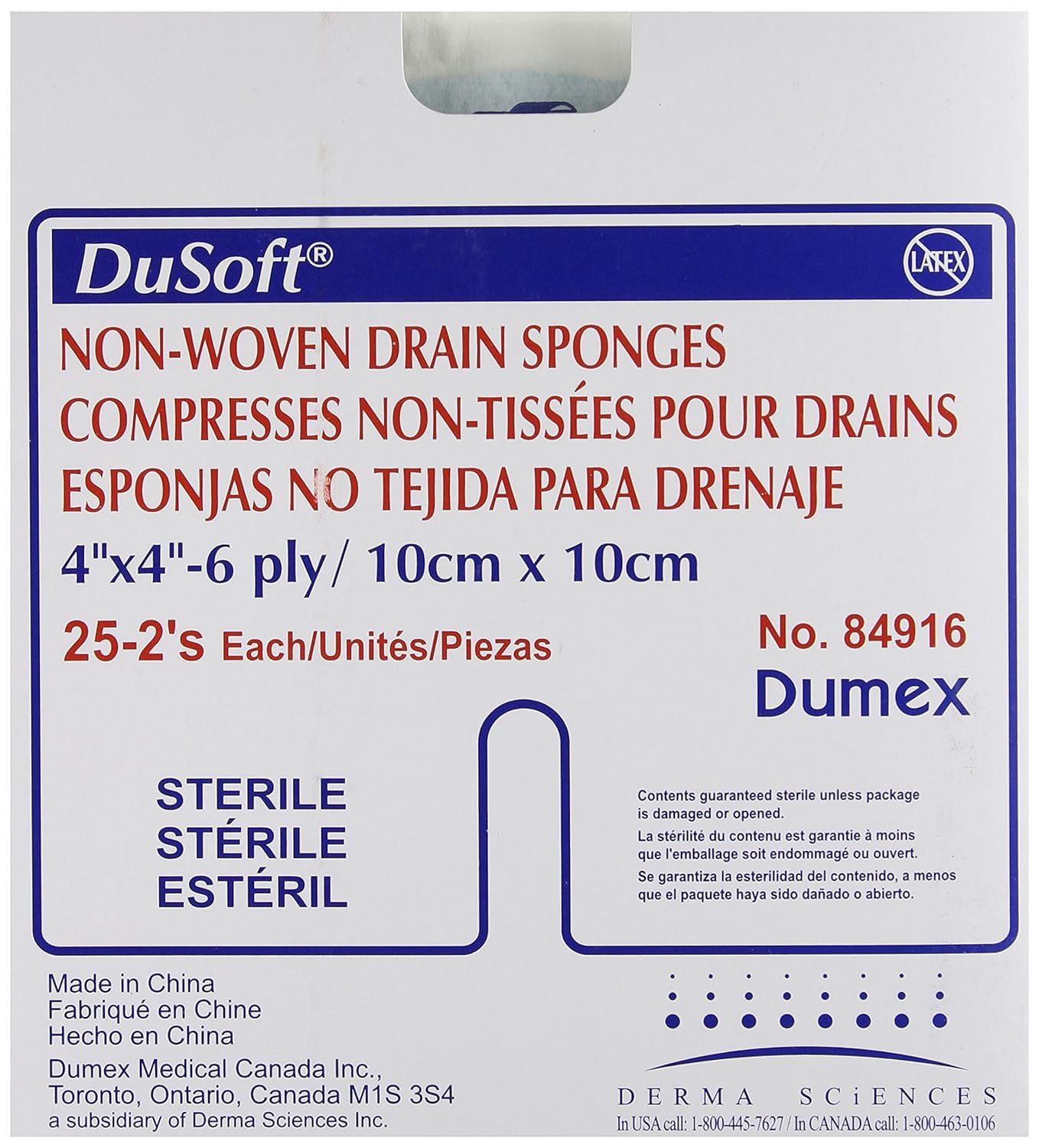 Drain sponge sterile tracheotomy, size: 4 inch X 4 inch, 6 ply, 25 Ea ...