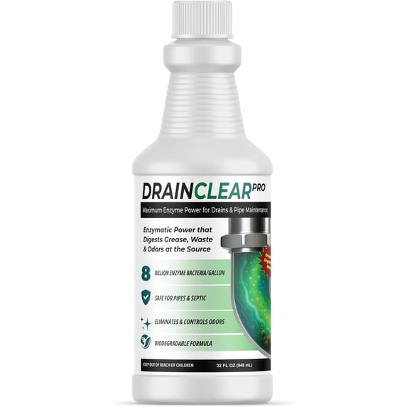 DrainClear Pro Enzyme Drain Cleaner 32oz - Enzymatic Formula Digests ...