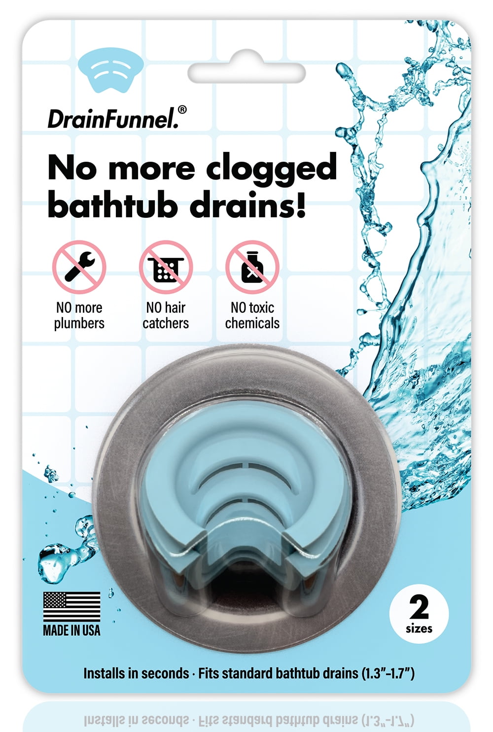 DrainFunnel Bathtub Hair Clog Prevention Funnel, 2 Sizes Pack ...