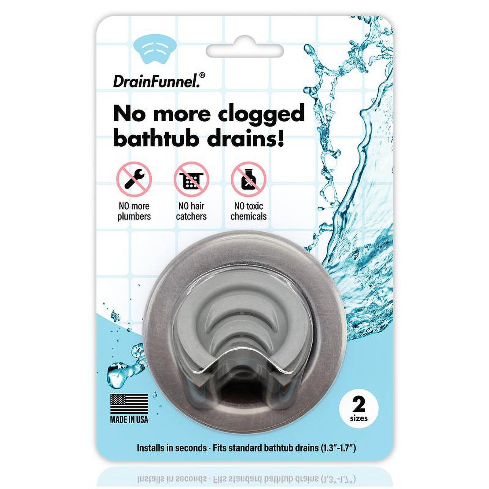 DrainFunnel Bathtub Drain Funnel for Hair Clog Prevention, 2 Size Pack ...