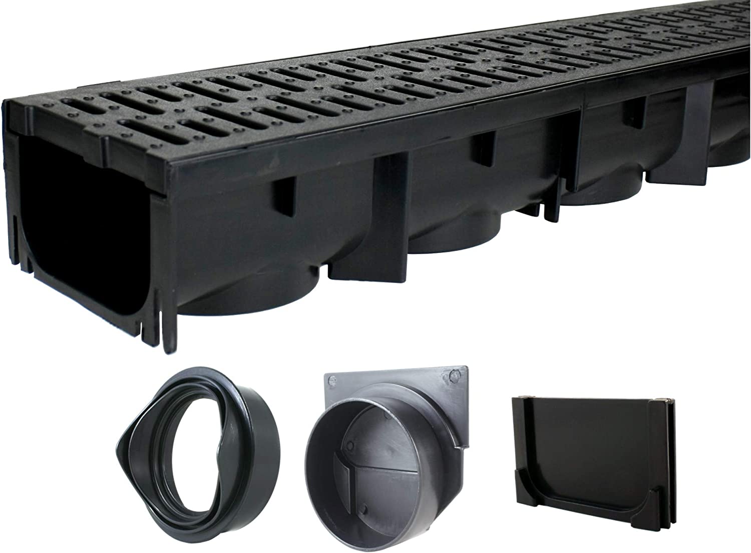 Drainage Trench - Channel Drain With Grate - Black Plastic - 39" Long ...